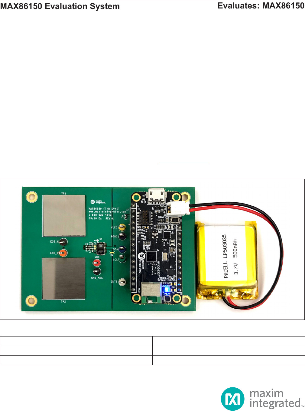 MAX86150 Evaluation Kit Datasheet by Maxim Integrated | Digi-Key Electronics